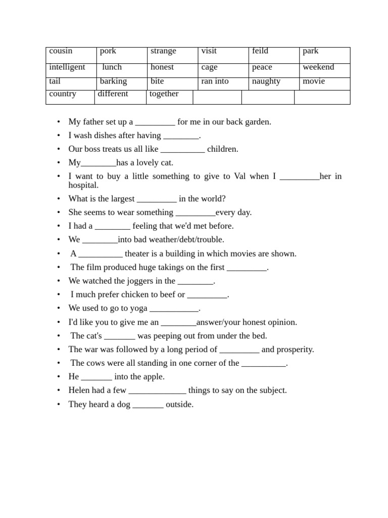 Vocabulary Practice: Fill in the Blanks | PDF