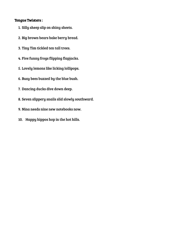 Tongue Twisters - Grade 2 & 3 | PDF