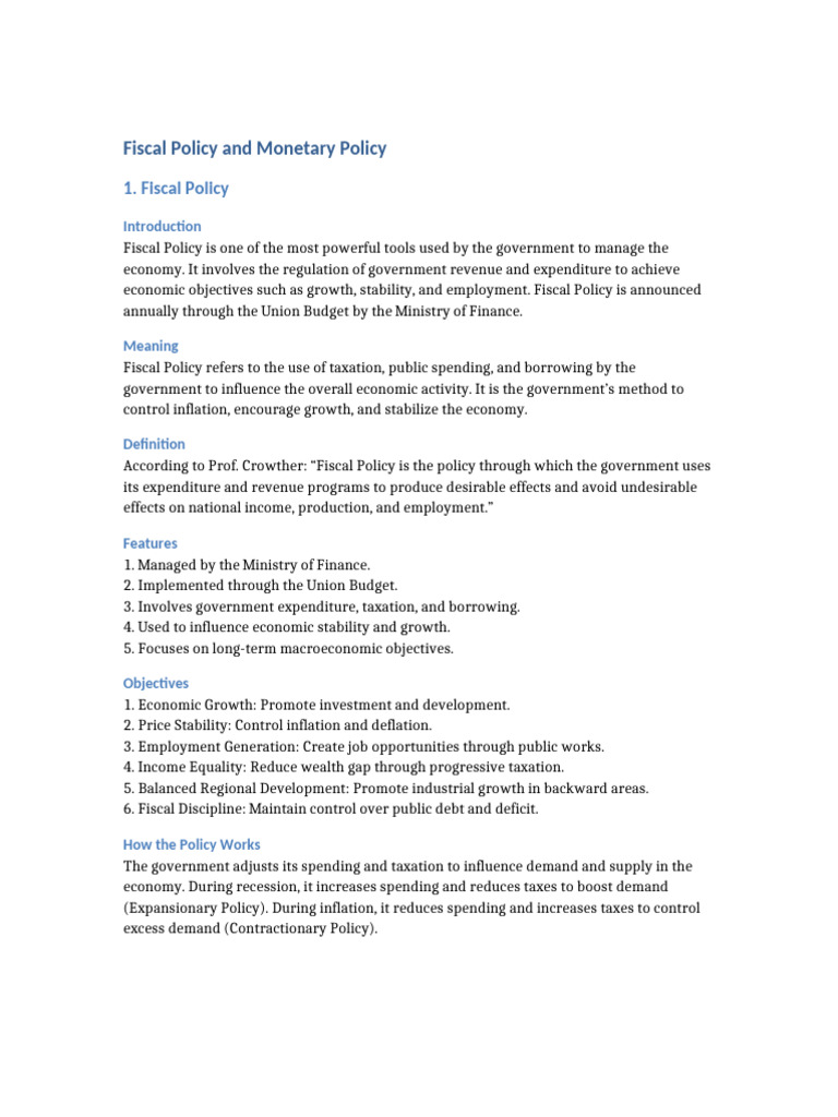 Fiscal and Monetary Policy Notes | PDF | Fiscal Policy | Monetary Policy