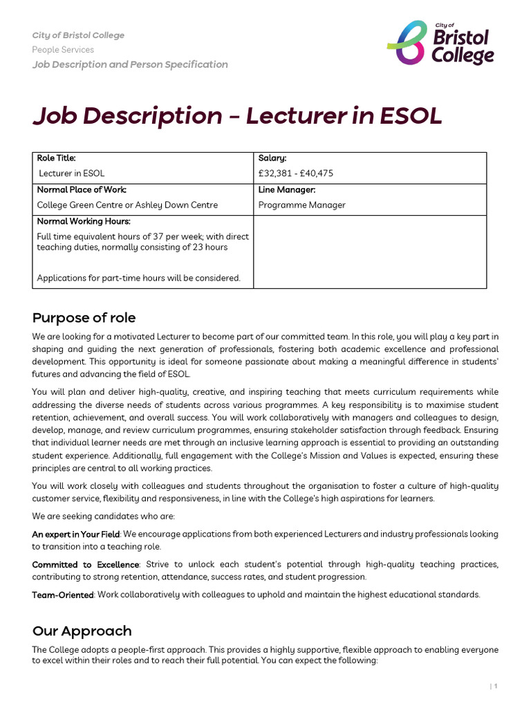 Job Description and Person Specification | PDF | Educational Assessment ...