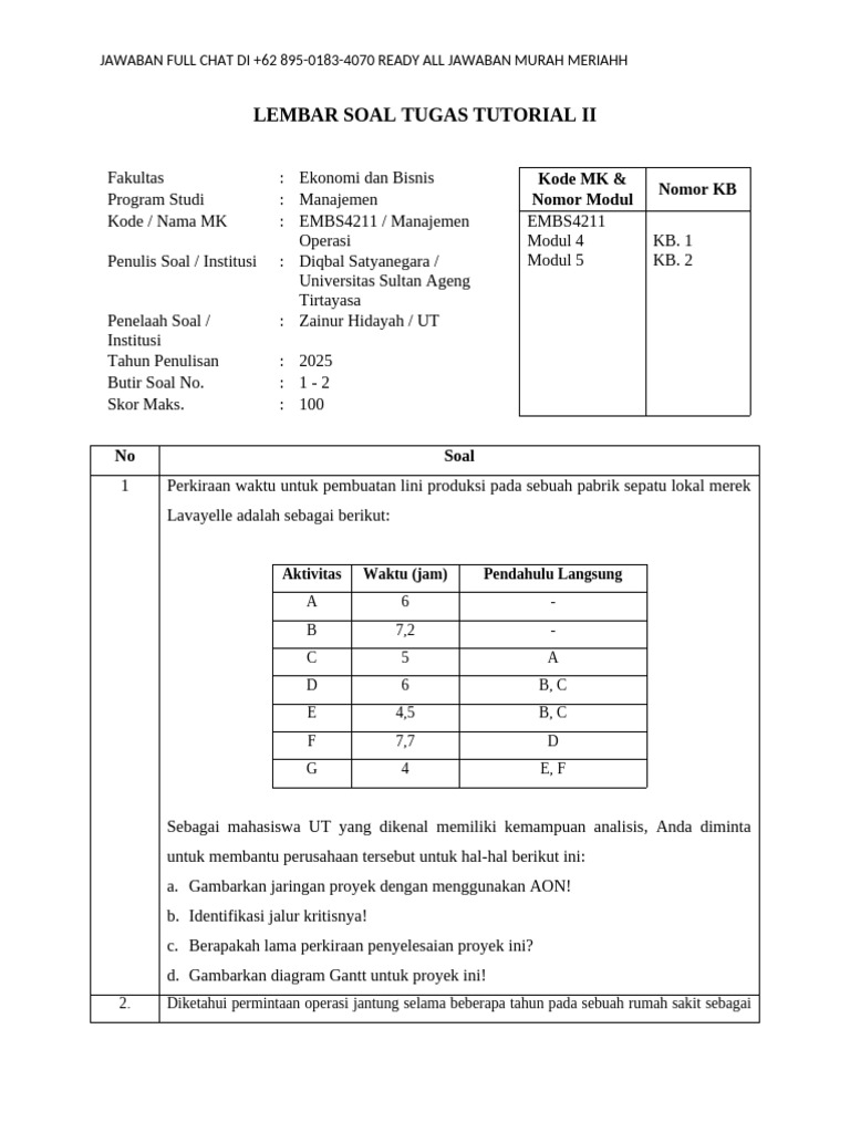 Lembar Soal Tugas Tutorial II | PDF