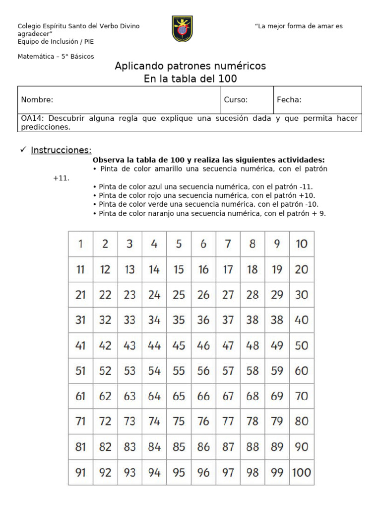 Aplicando patrones numéricos 5° | PDF