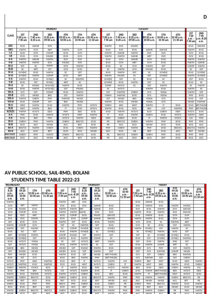 Summer Students Timetable 2022-23 | PDF