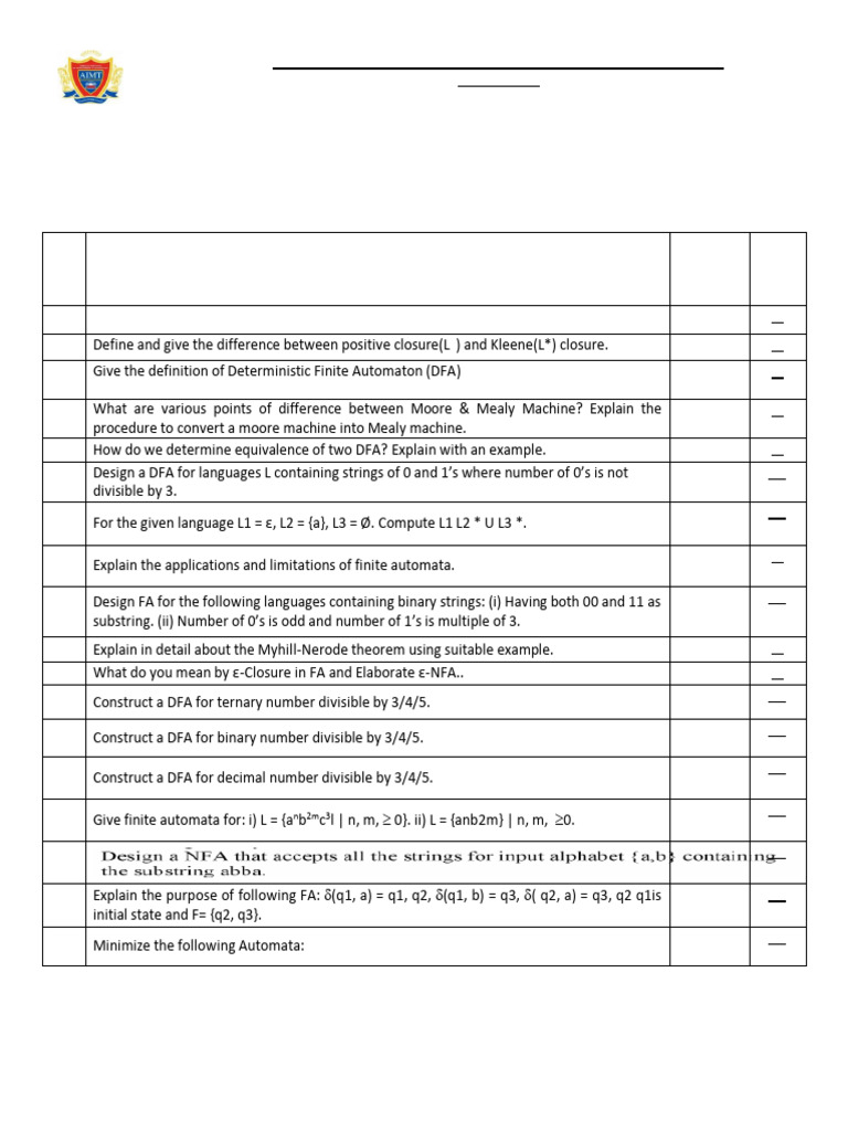 10 - Imp Question Bank of Tafl-Unit Wise | PDF | Automata Theory | Theory Of Computation