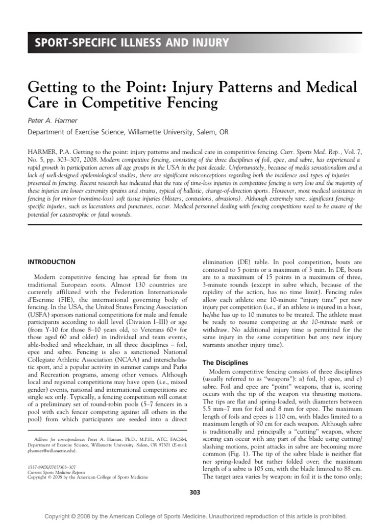 Getting To The Point Injury Patterns and Medical.15 | PDF | Fencing ...