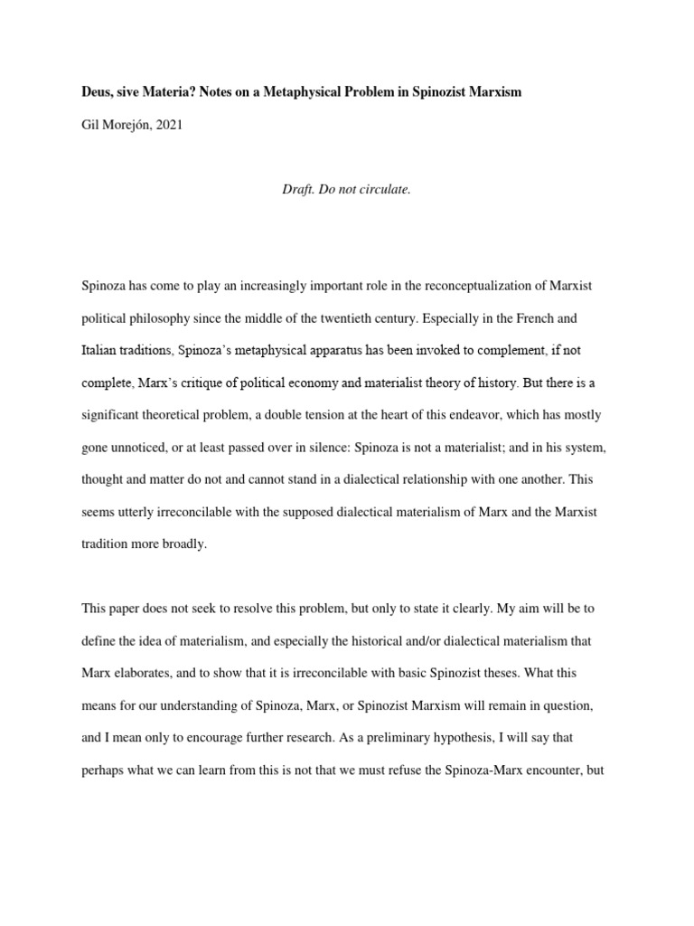 Spinoza and Marx: Materialism Conflict | PDF | Materialism | Baruch Spinoza