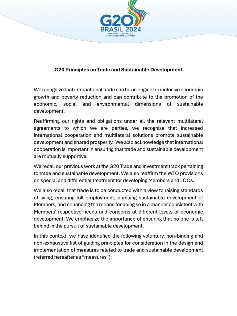 G20 Trade and Sustainable Development Principles | PDF | Sustainability ...