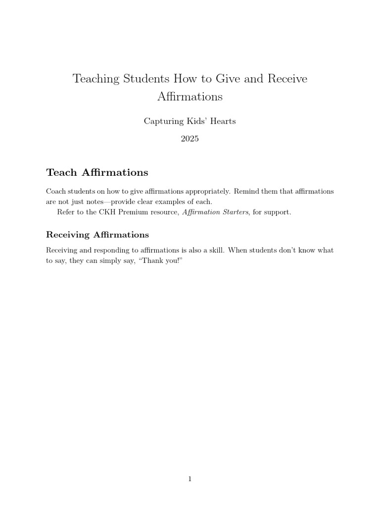 Teaching Students Affirmation Skills | PDF