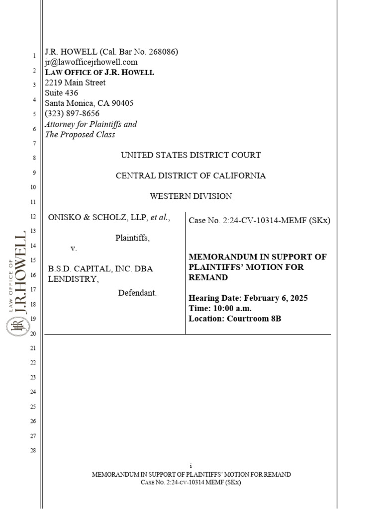 Motion to Remand (Successful) | PDF | Amount In Controversy | Ashcroft ...
