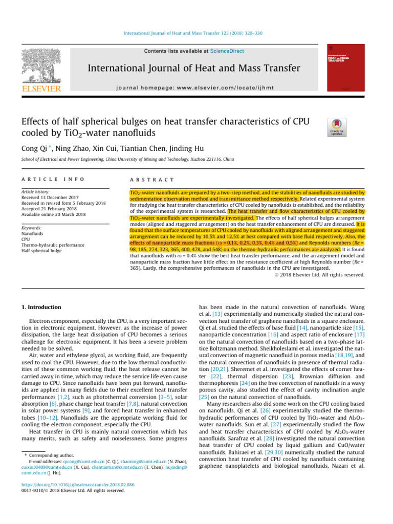 Effects of Half Spherical Bulges On Heat Transfer Characteristics of ...
