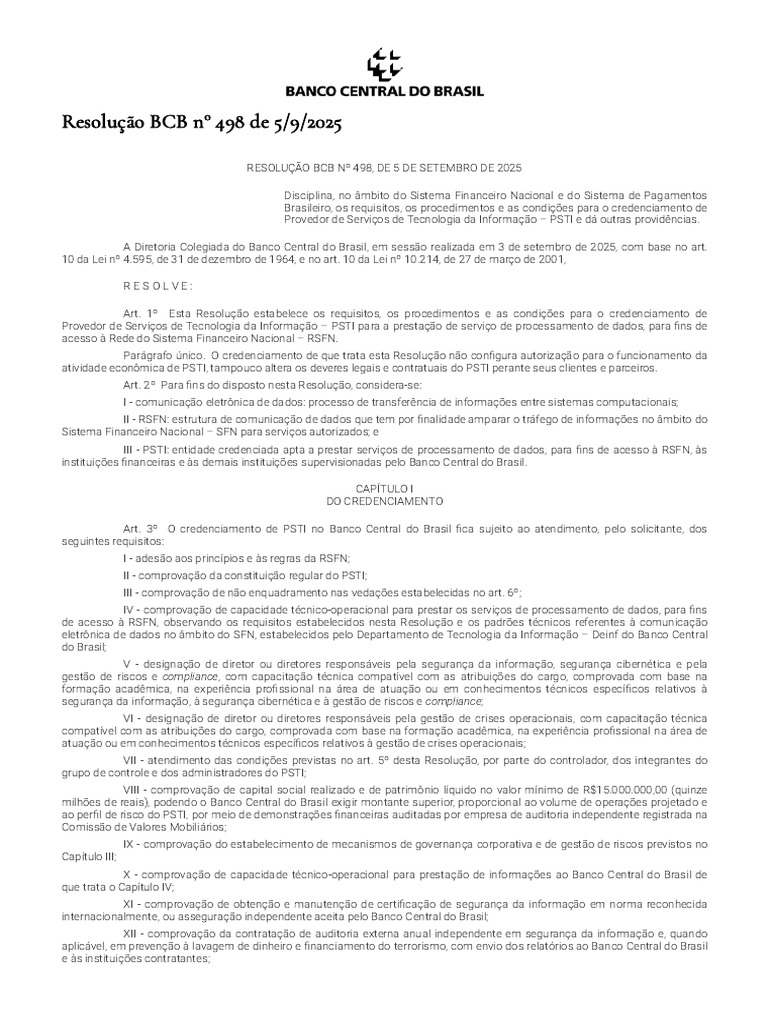 Credenciamento de PSTI pela Resolução BCB 498 | PDF | Segurança de ...