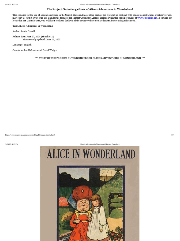 Alice's Adventures in Wonderland eBook | PDF | Alice (Alice's ...