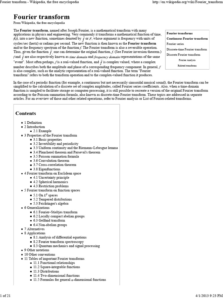 Fourier Transform - Wikipedia, The Free Encyclopedia | PDF ...
