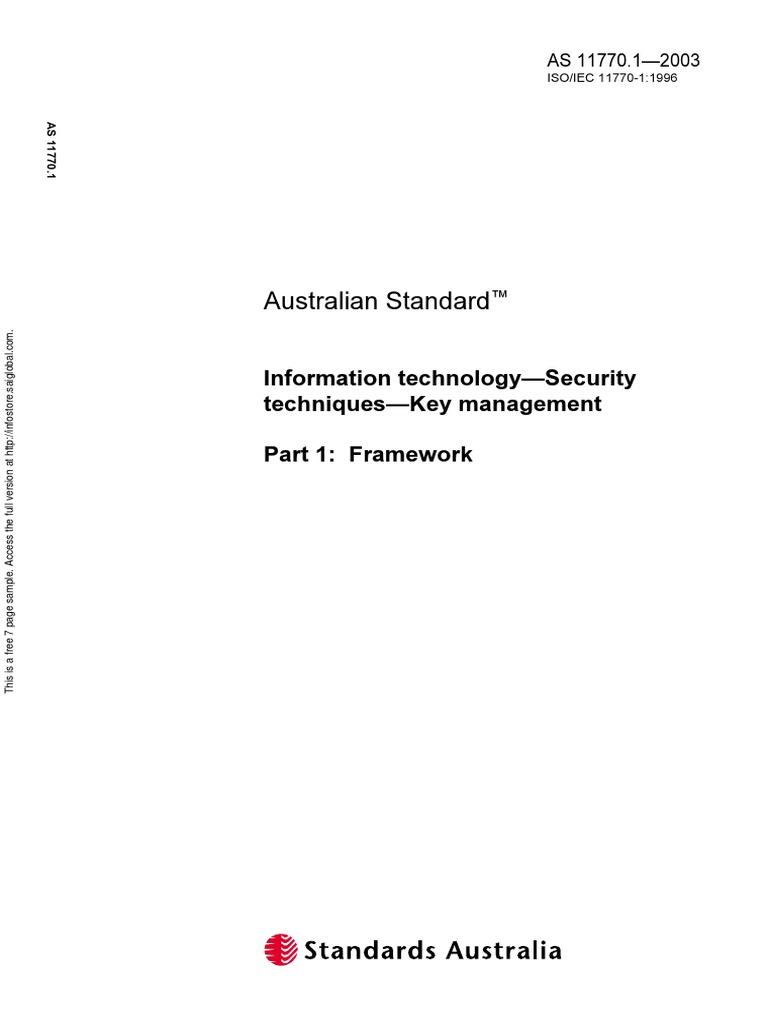 As 11770.1-2003 Information Technology - Security Techniques - Key Management Framework | PDF ...