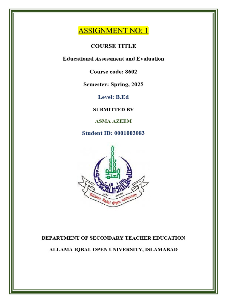 Assignment 1 8602 | PDF | Educational Assessment | Learning Styles