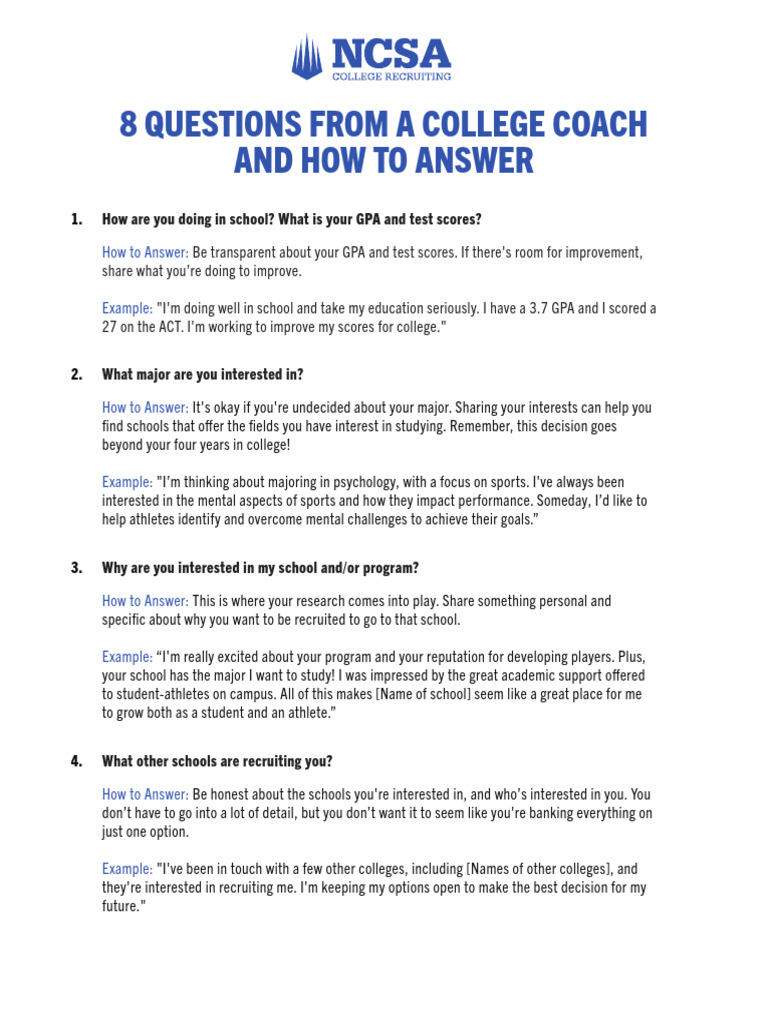 College Coach Interview Questions Guide | PDF | Psychology