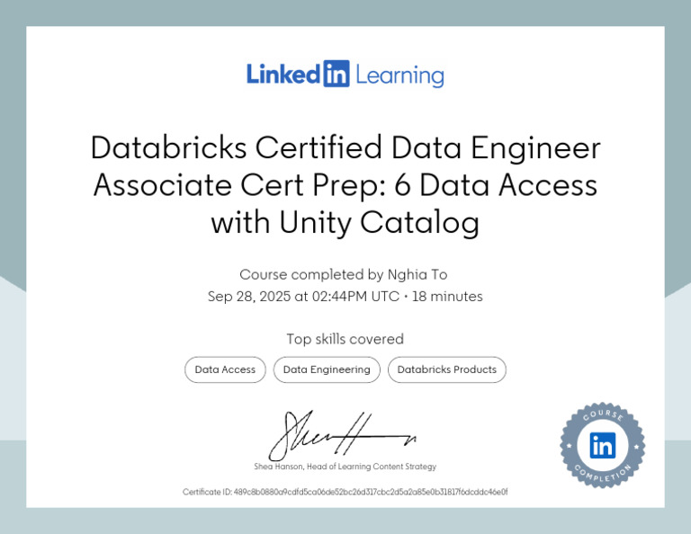 CertificateOfCompletion - Databricks Certified Data Engineer Associate ...