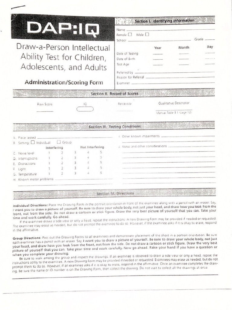 Draw A Person Assessment Sheet | PDF