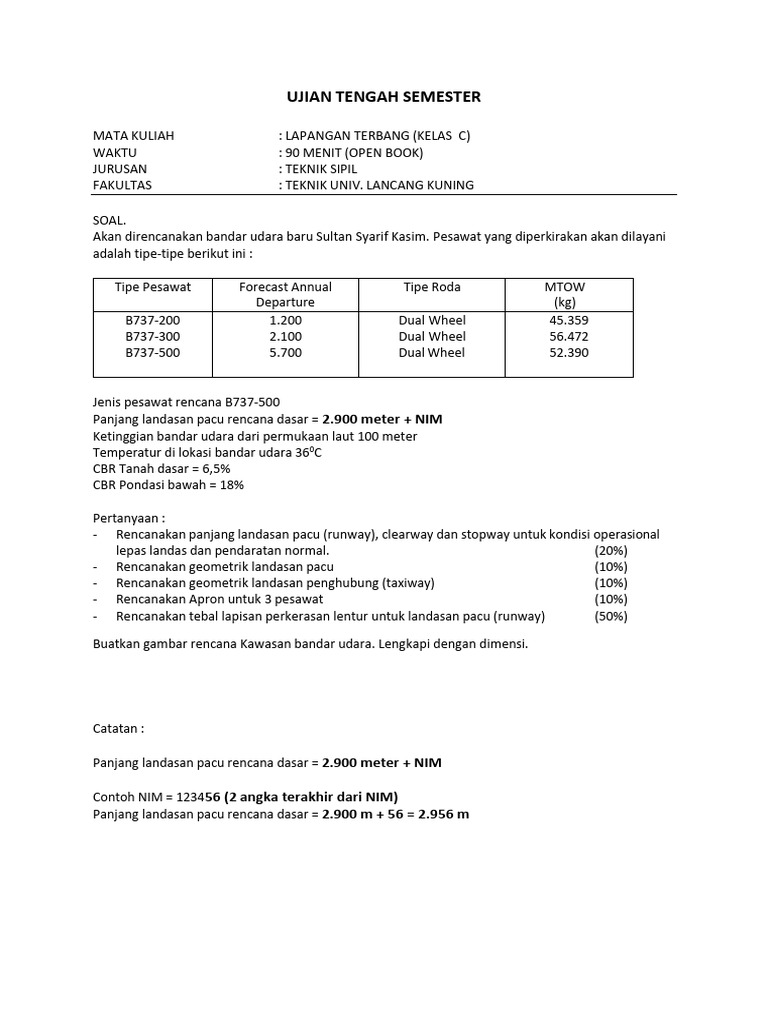 UAS Lapangan Terbang Kelas C Semester Genab 2024-2025 | PDF