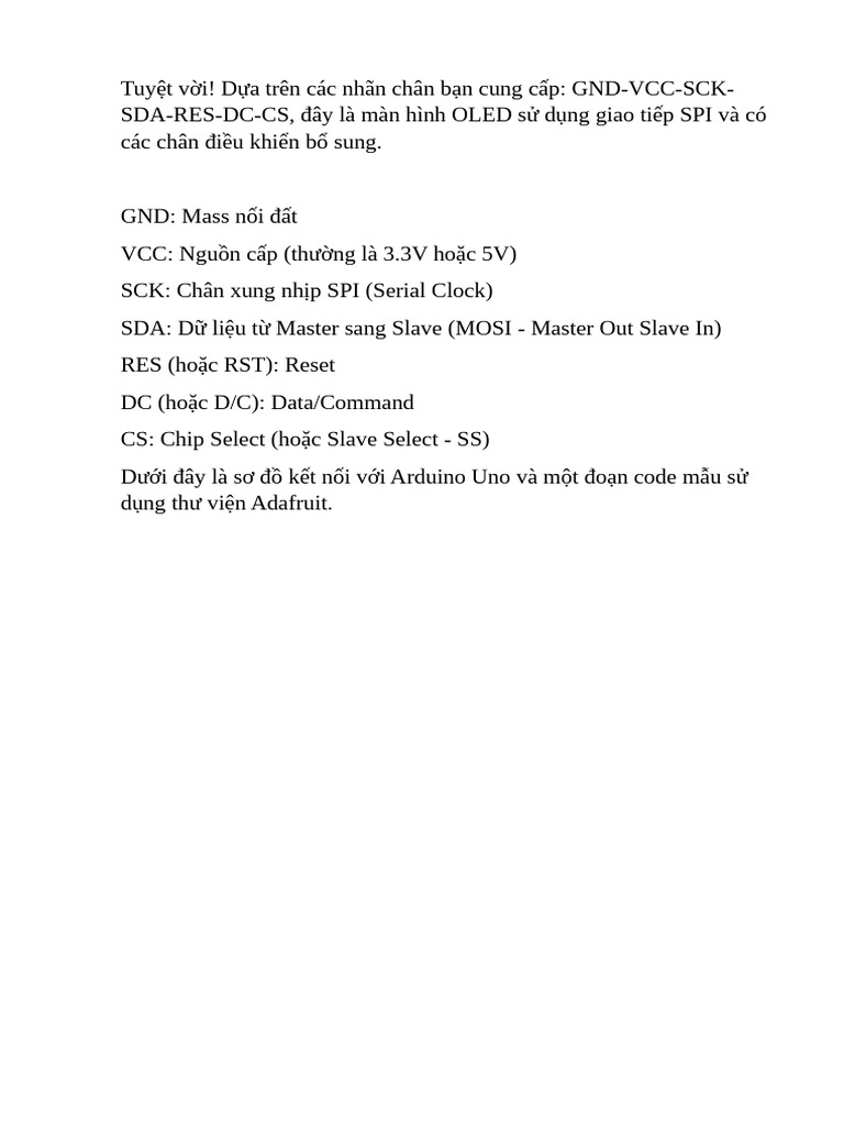 Cac Chan GND VCC SCK Sda Res DC Cs | PDF
