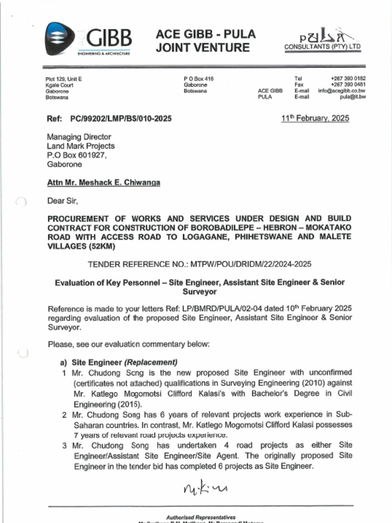 Evaluation Key Personnel-Site Engineer, Assistant Se and Senior ...