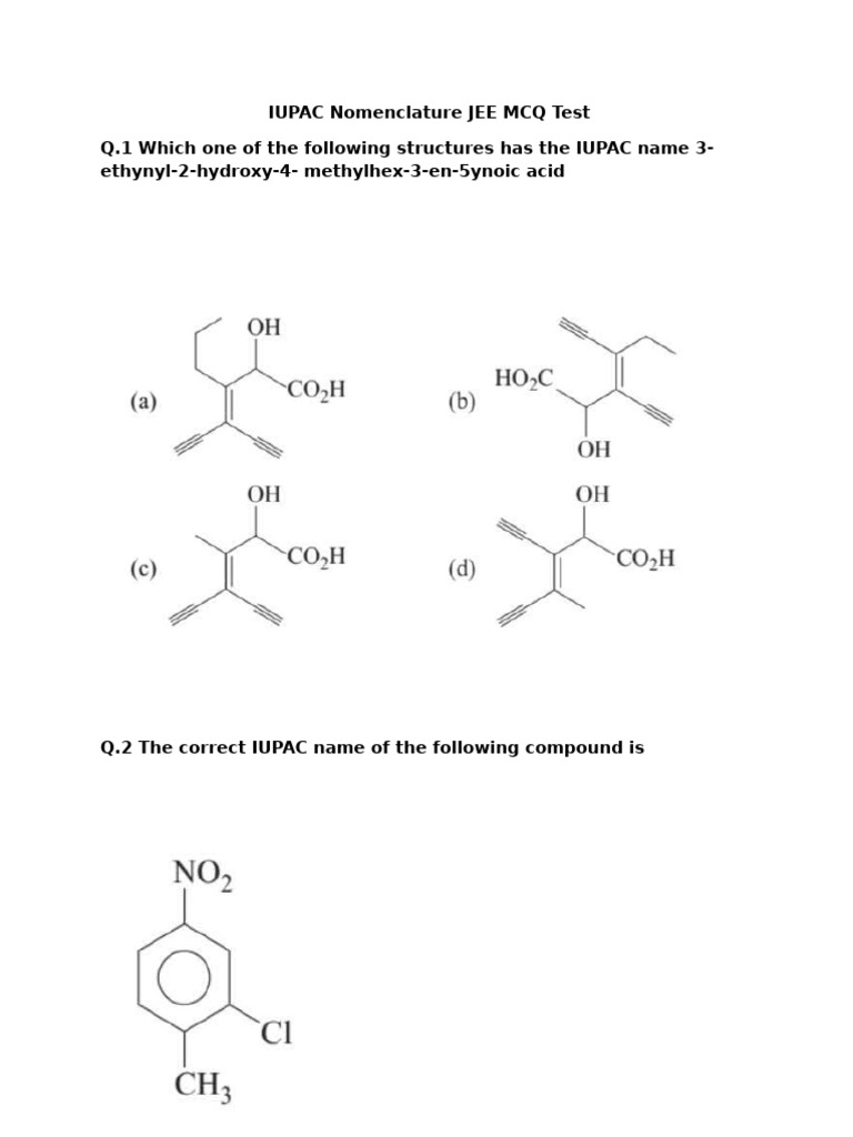 IUPAC Nomenclature JEE MCQ Test | PDF | Ether | Ketone