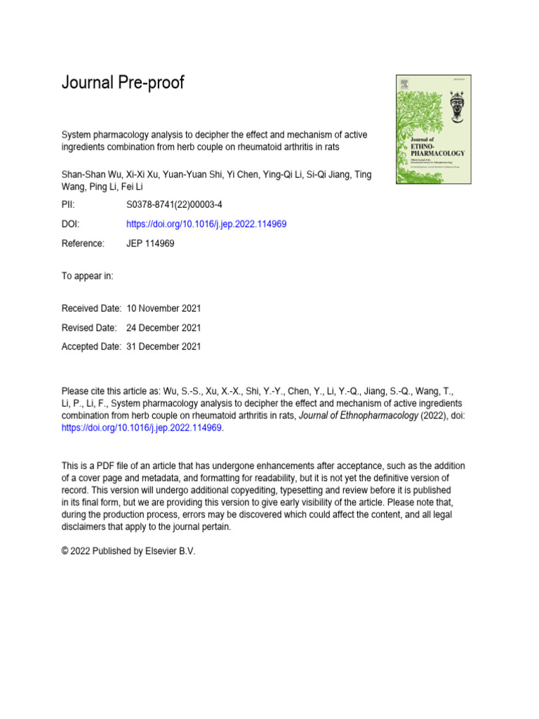 System Pharmacology Analysis To Decipher | PDF | Primer (Molecular ...