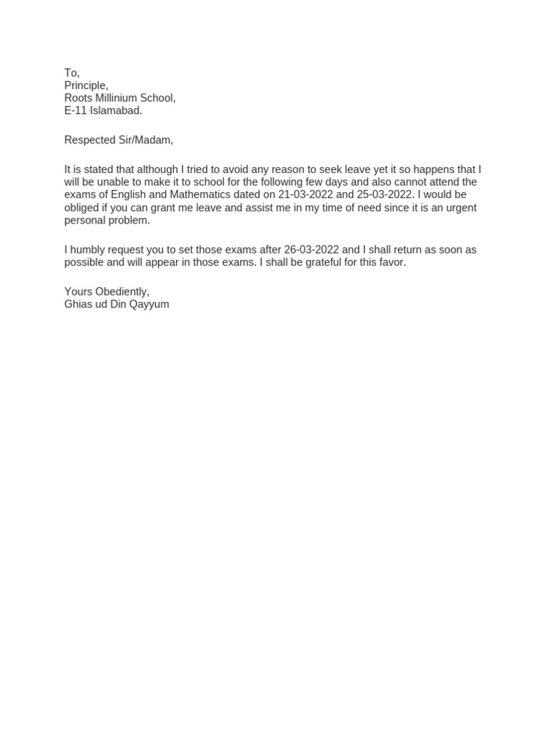 Leave Request for Exam Absence | PDF