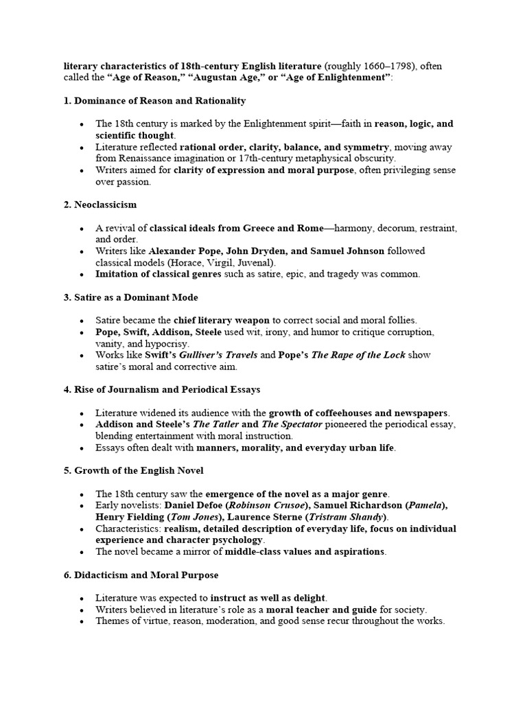 18th Century English Literature Traits | PDF | Romanticism | English ...