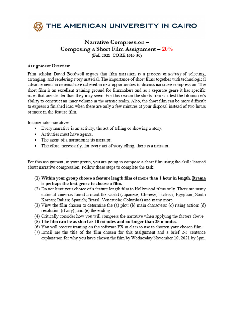 Narrative Compression Short Film Assignment | PDF | Narrative