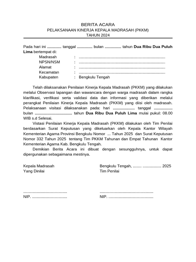 Blanko Ba PKKM Tahun 2025 | PDF