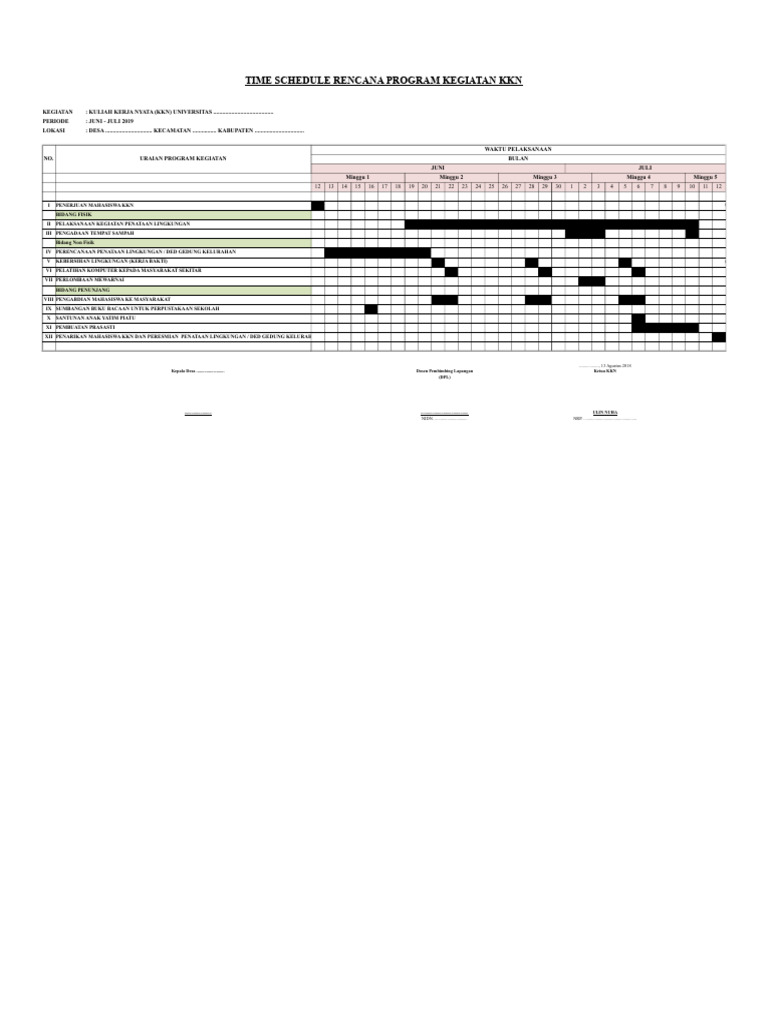 Time Schedule Kuliah Kerja Nyata | PDF