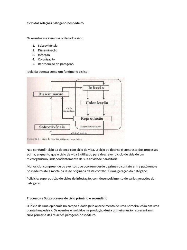 Ciclo Patógeno-Hospedeiro: Fases e Estratégias | PDF | Patógeno ...