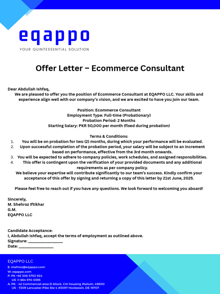 Ecommerce Consultant Offer Letter | PDF