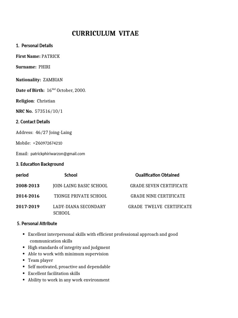 Patrick Phiri's CV and Qualifications | PDF