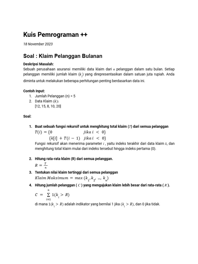 Kuis Pemrograman ++ | PDF
