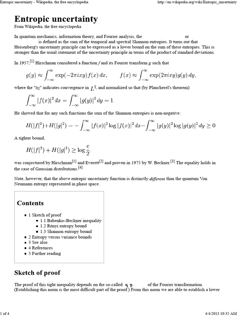 Entropic Uncertainty - Wikipedia, The Free Encyclopedia | PDF ...