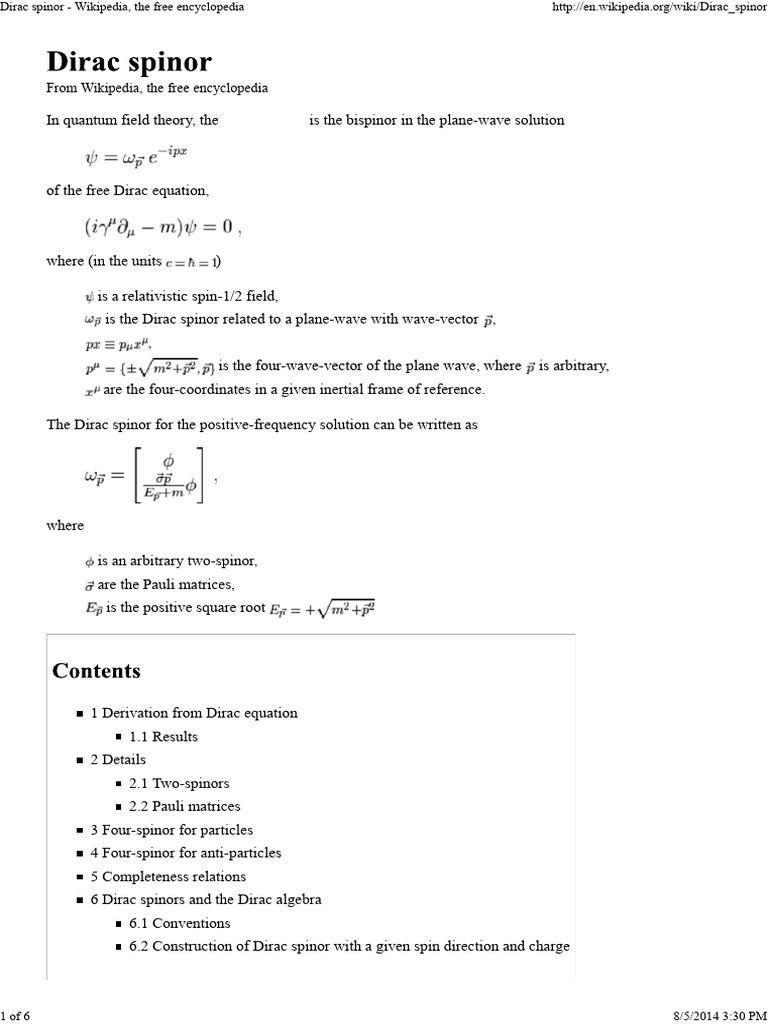 Dirac Spinor - Wikipedia, The Free Encyclopedia | PDF | Linear Algebra ...