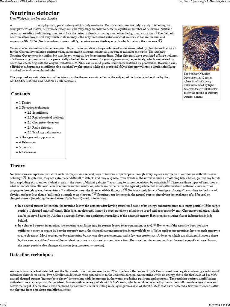 Neutrino Detector - Wikipedia, The Free Encyclopedia | PDF | Neutrino | Particle Physics