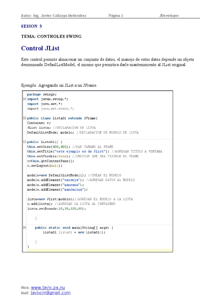 Controles Swing: JList y JComboBox | PDF | Programación de computadoras ...