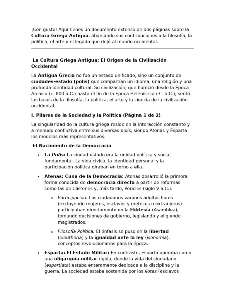 Cultura Griega Antigua: Legado y Contribuciones | PDF | Antigua Grecia ...