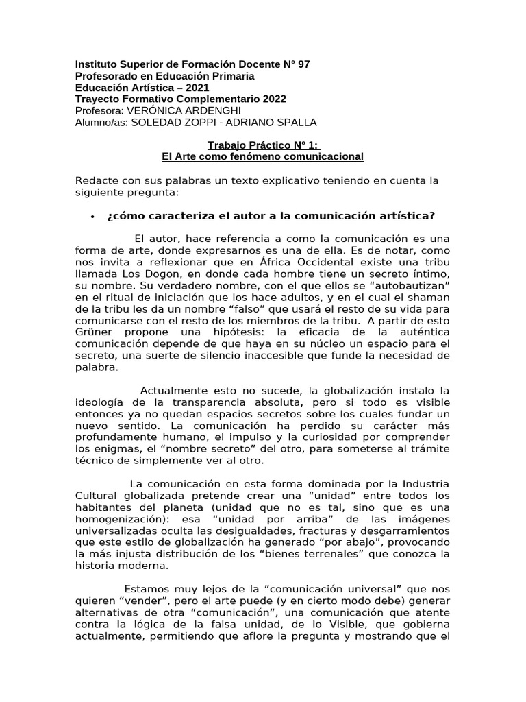 TP1 EducaciónArtistica 2021 | PDF