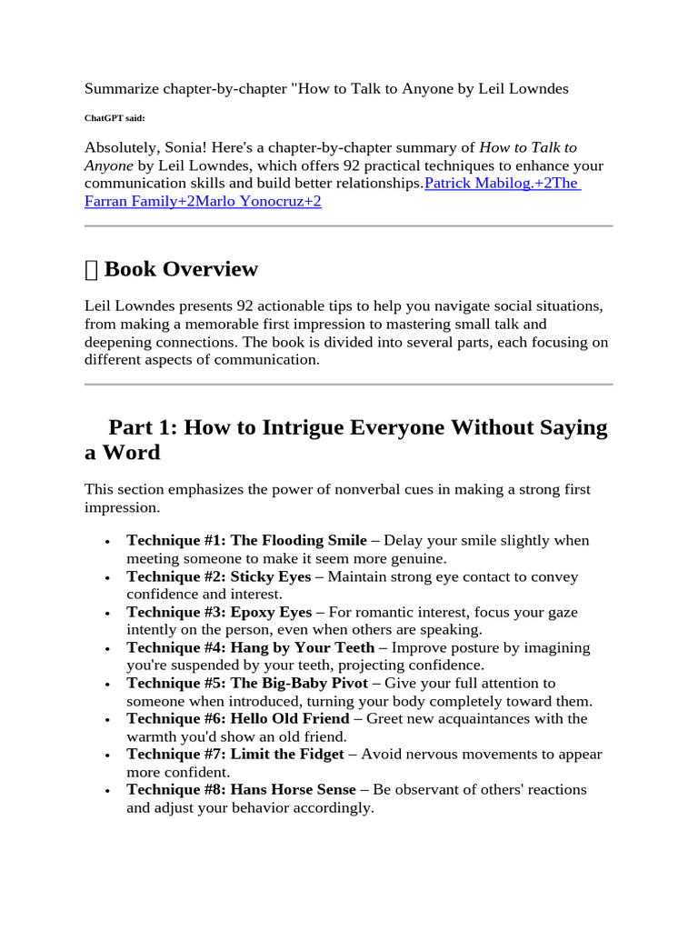 How To Talk To Anyone by Leil Lowndes | PDF | Nonverbal Communication ...