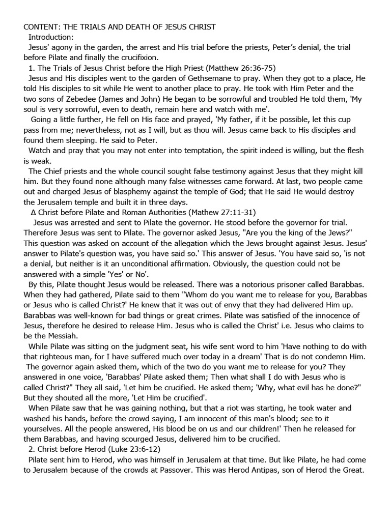 Jesus Christ: Trials and Crucifixion | PDF | Jesus | Crucifixion Of Jesus