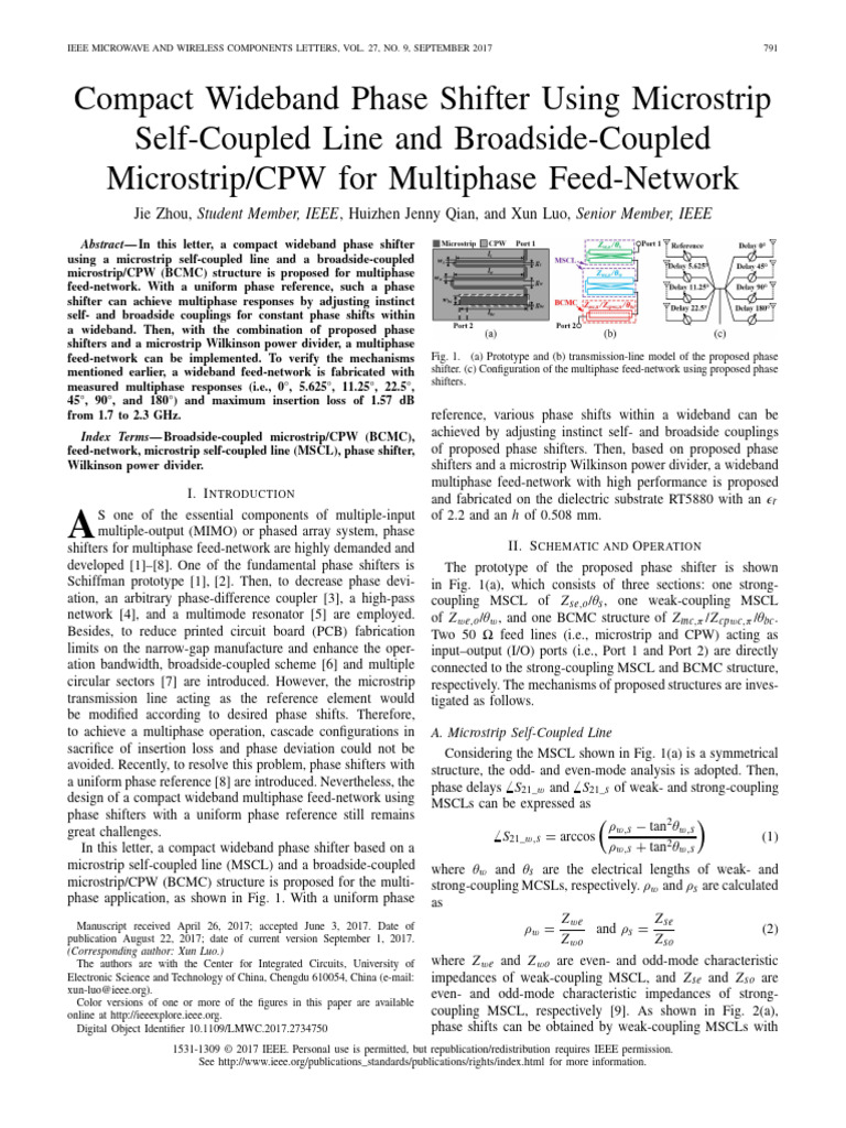 Compact Wideband Phase Shifter Using Microstrip Self-Coupled Line and ...