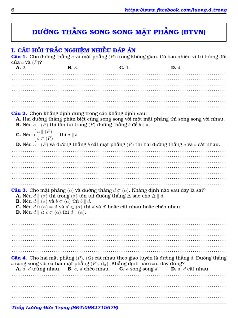 2026HHKG-Duong Thang Song Song Mat Phang (BTVN) | PDF