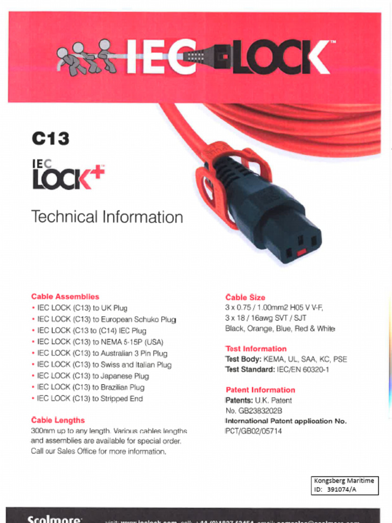 Power Cable IEC-LOCK Datasheet | PDF
