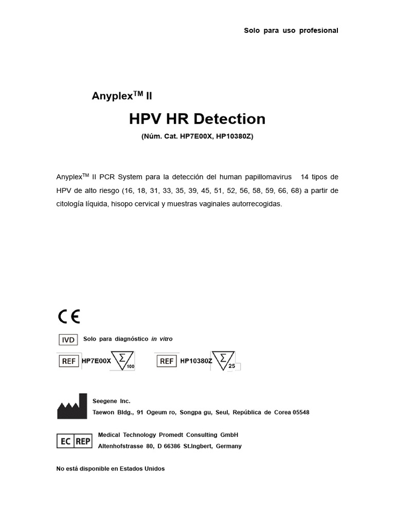 Detección de HPV de Alto Riesgo AnyplexTM II | PDF | Cáncer de cuello ...
