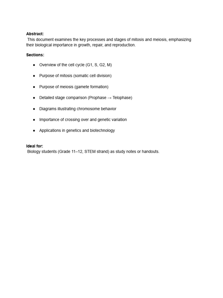 Mitosis and Meiosis Study Guide | PDF