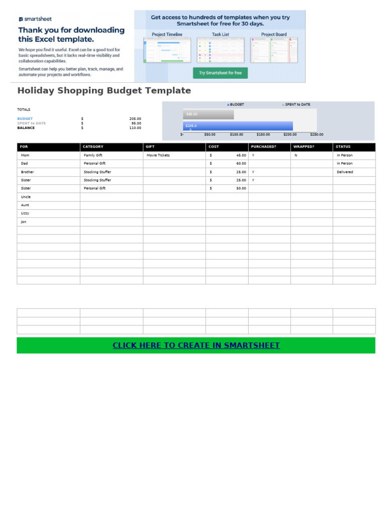 IC Holiday Shopping Budget Template | PDF